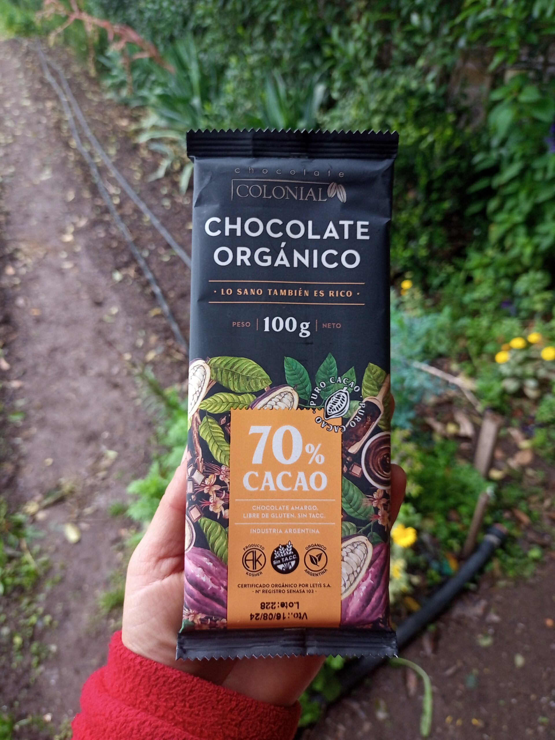 Chocolate Colonial organico 70 % negro x 100 gr – Huerta Grande